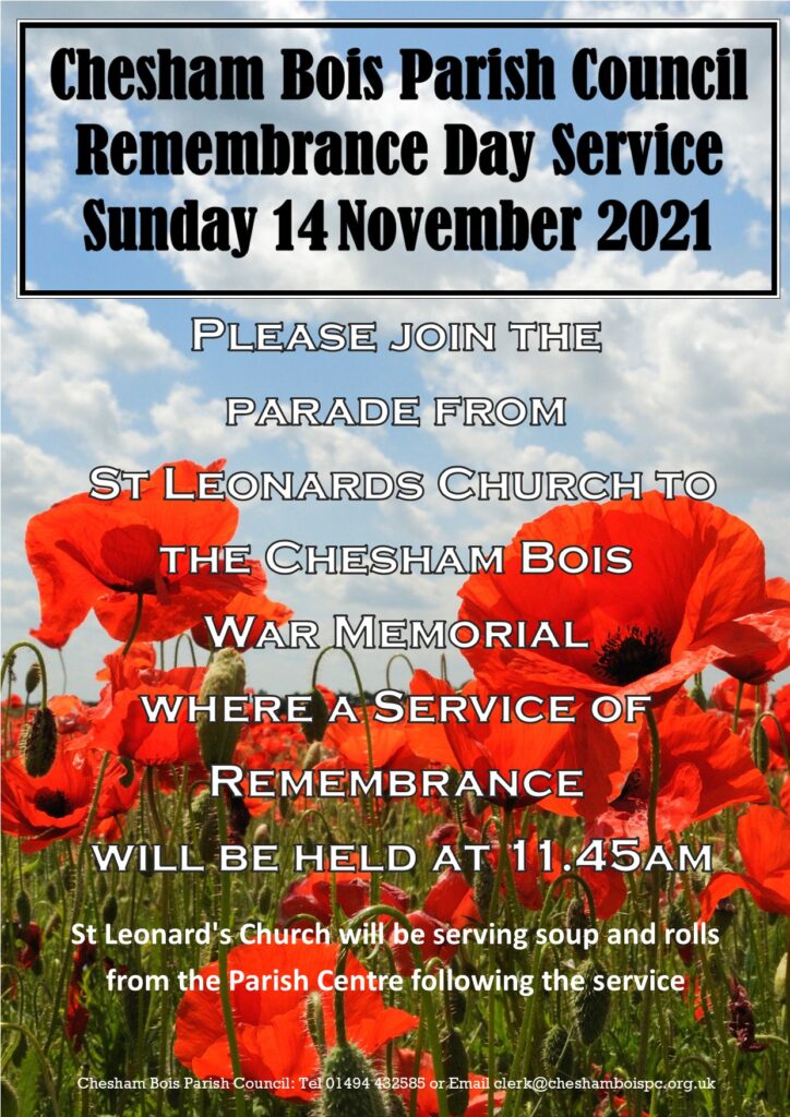 2021 Remembrance Poster | Chesham Bois PC
